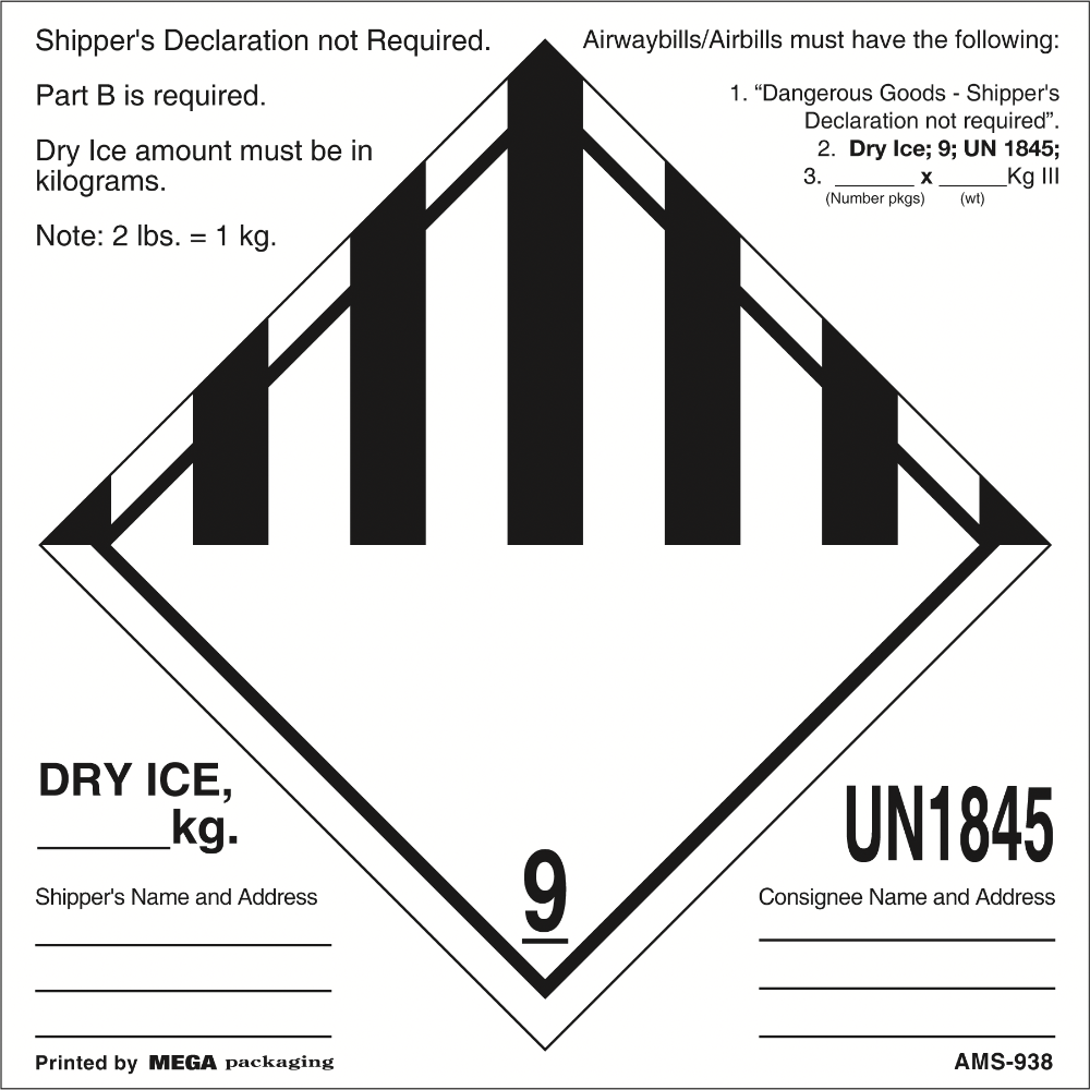 Dry Ice/UN 1845 Label - AMPAC