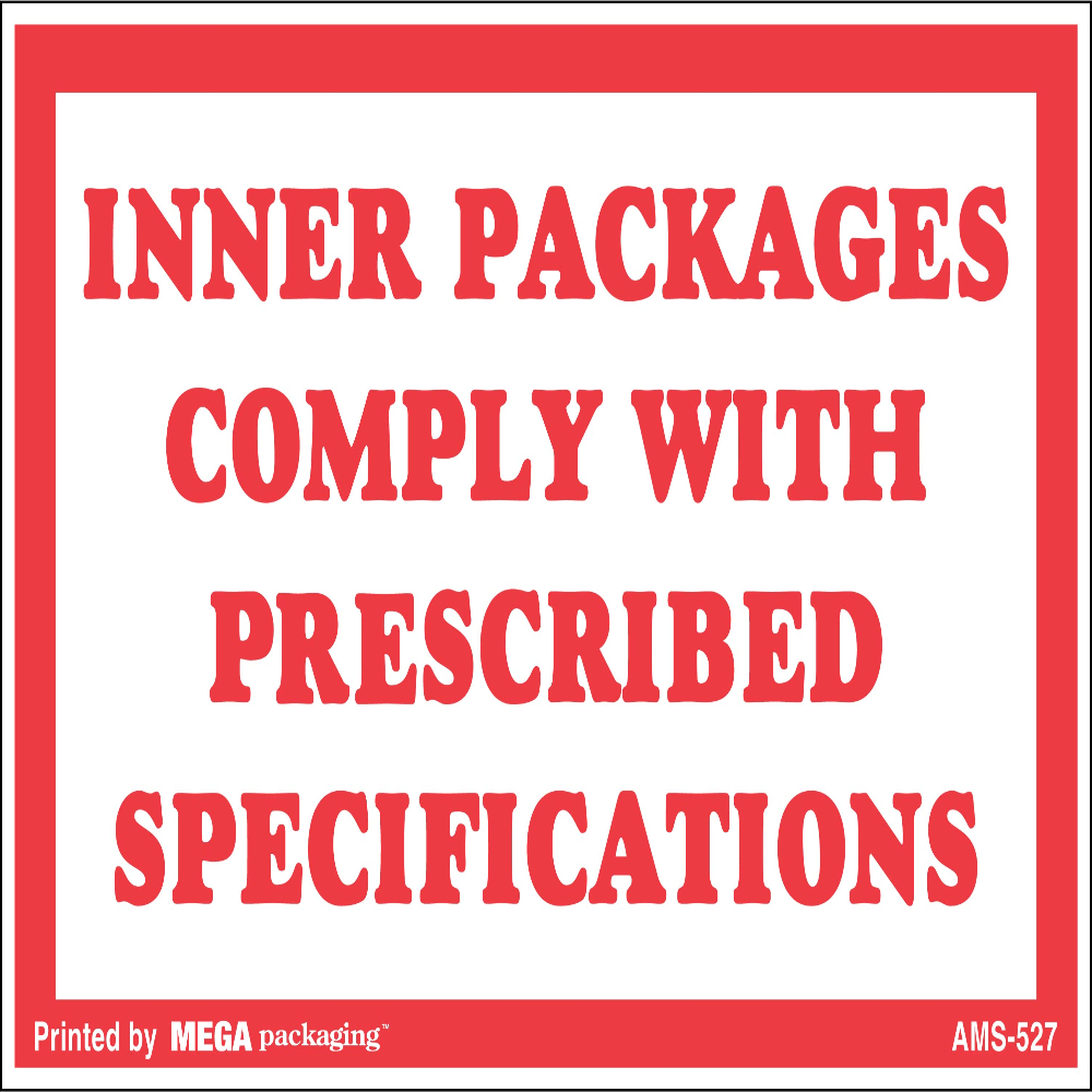 Inner Packages Comply With Prescribed Specifications Label - AMPAC