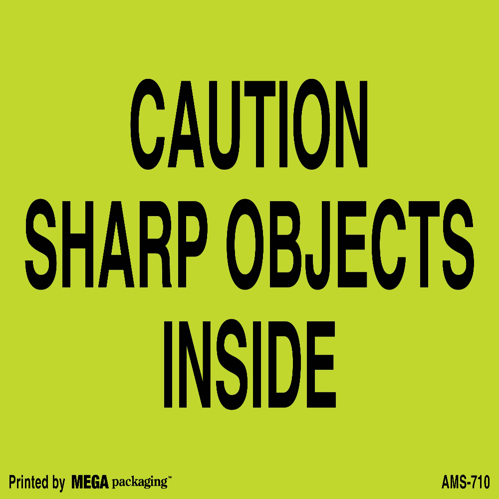 Caution Sharp Objects Inside Label Ampac