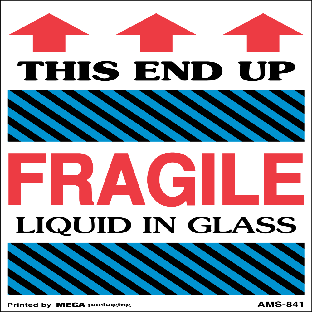 This End Up Fragile Liquid in Glass Label | Prevent Breakage