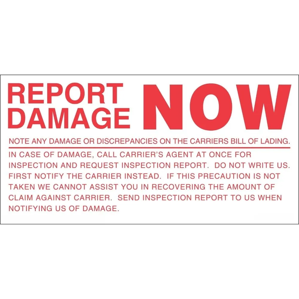 Report Damage Now Label | Immediate Action for Damaged Items | Ampac ...